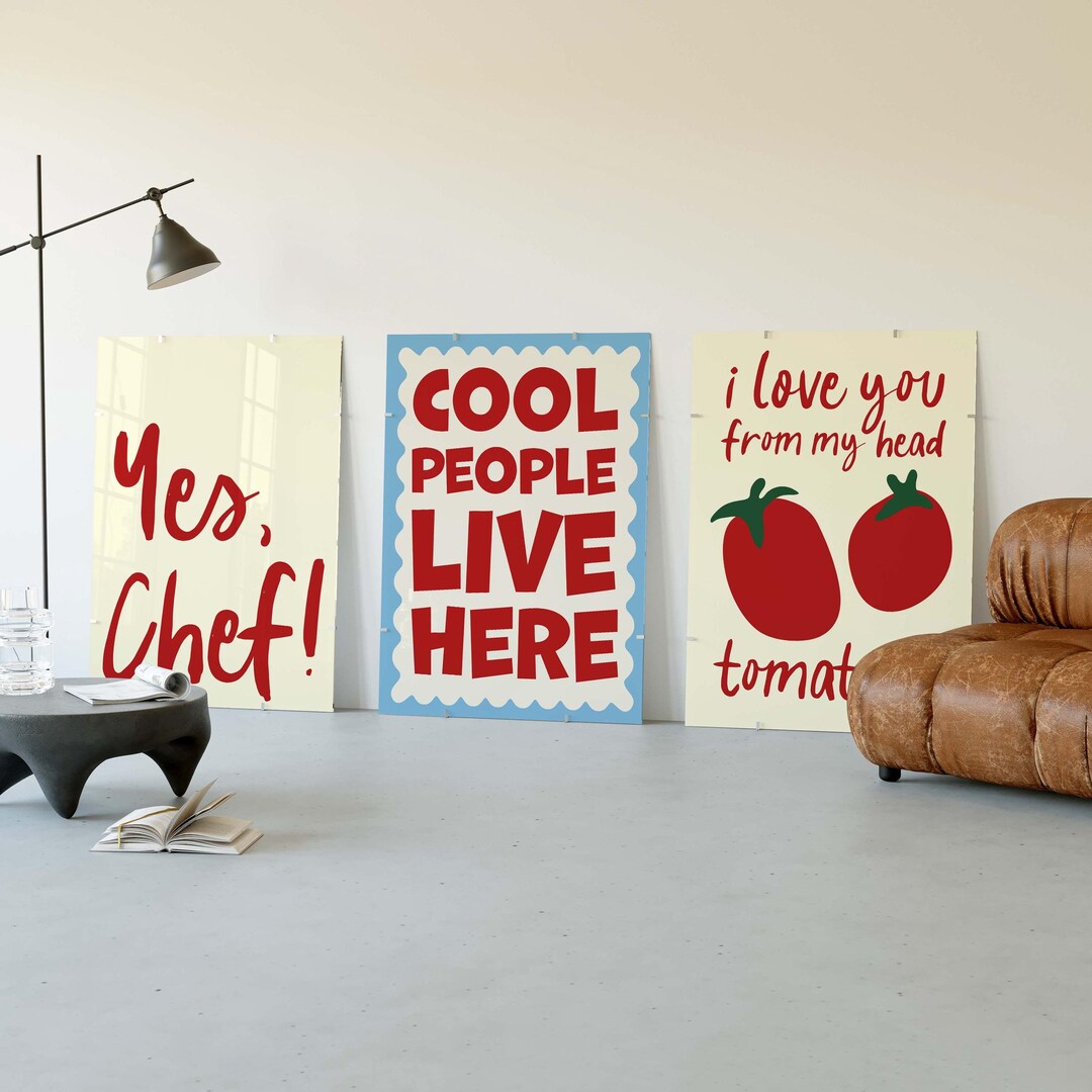 Hand Drawn Kitchen Print Set of 3 - Yes Chef Print - Food Lover Poster ...
