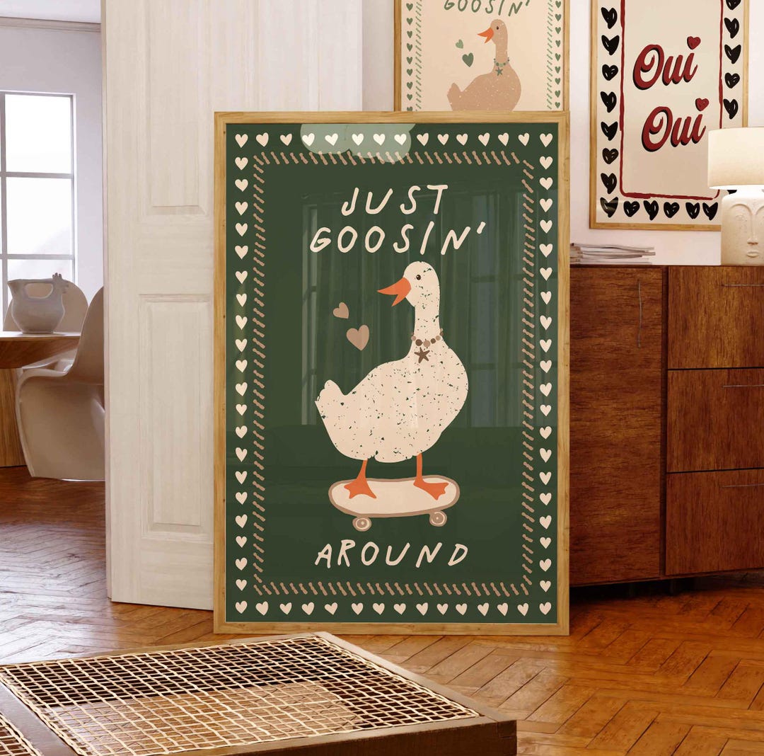 Silly Goose Nursery Print, Dark Green Farm Animal Poster - Etsy