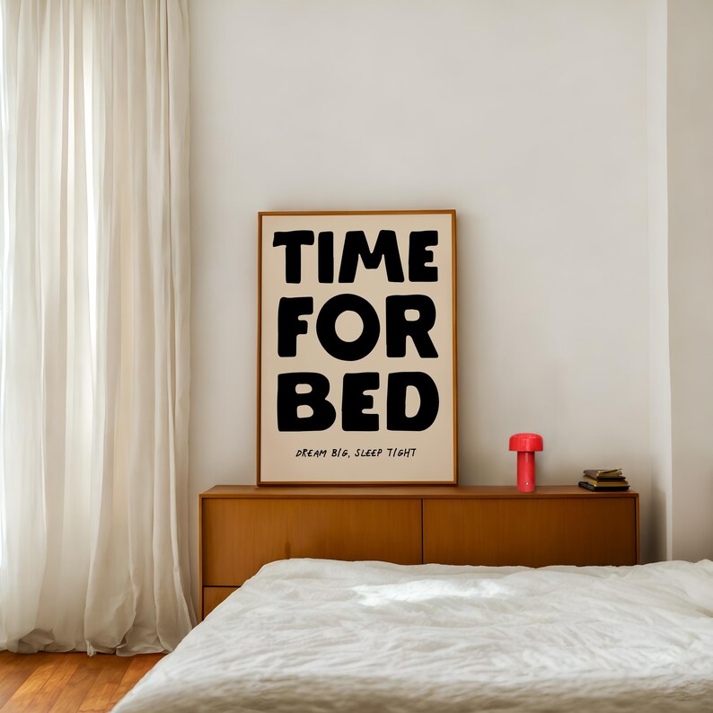 Time for Bed Bedroom Poster, Cute Bed Quote Print, Funny Bed Time Wall ...