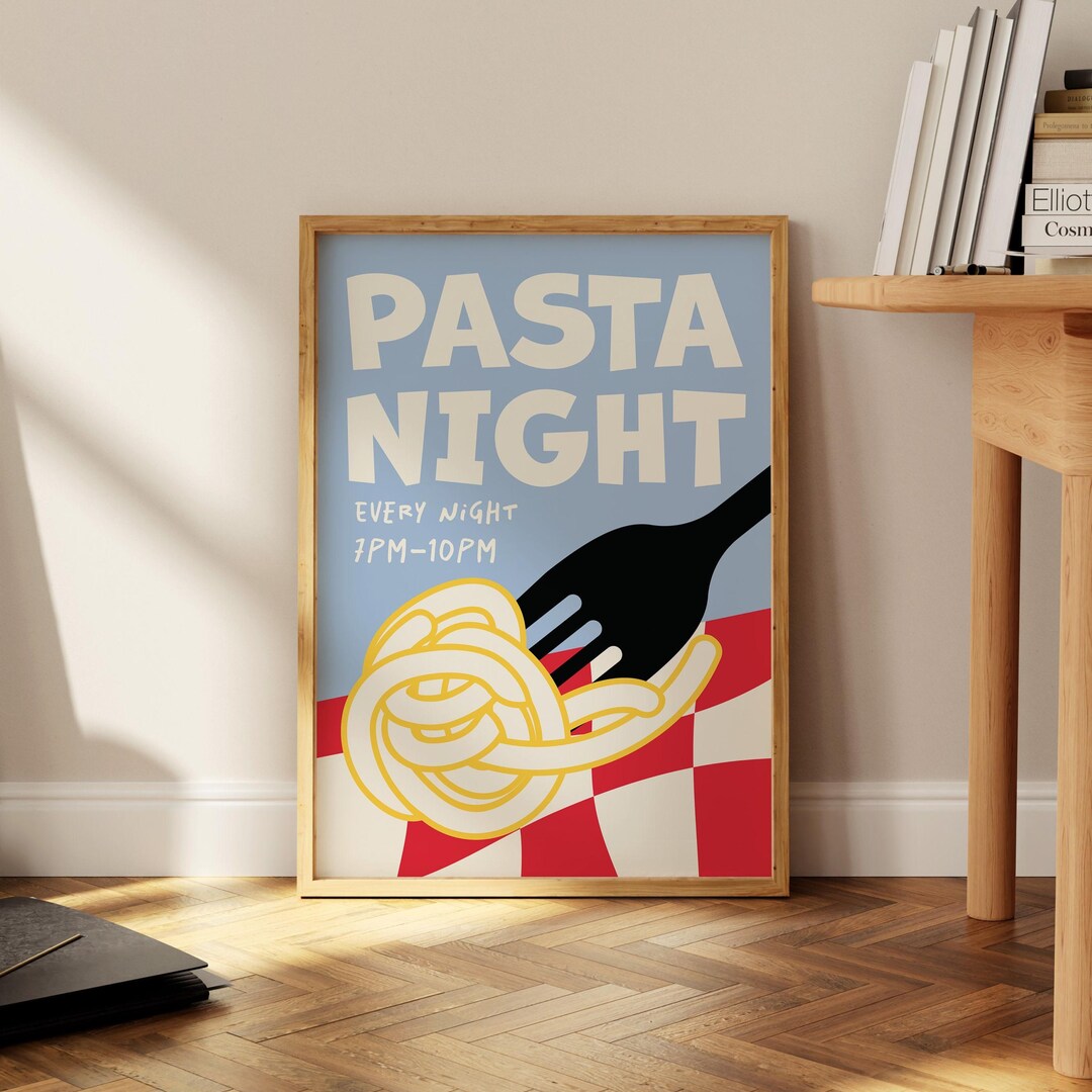 Retro Pasta Night Print, Italian Kitchen, Mid Century Modern - Etsy