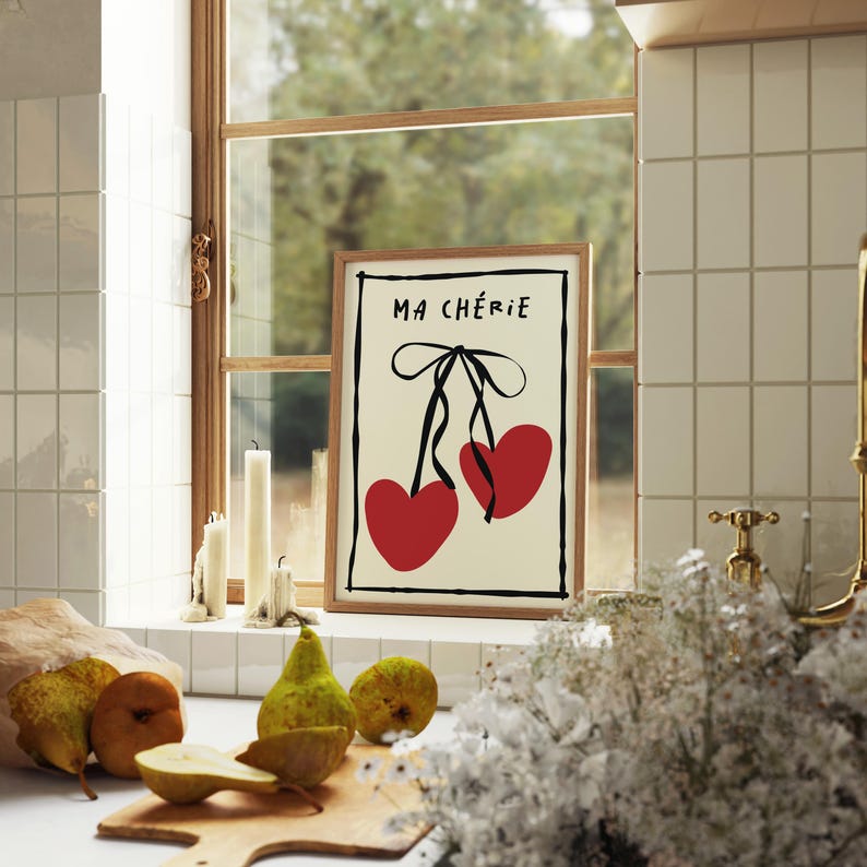 Ma Cherie Cherry Poster, Retro Girly Wall Art Print - Etsy