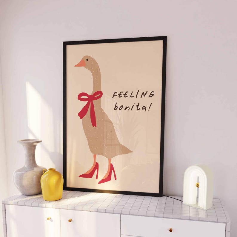 Feeling Bonita Art Print: Silly Goose Print, Retro Quirky Wall Art ...