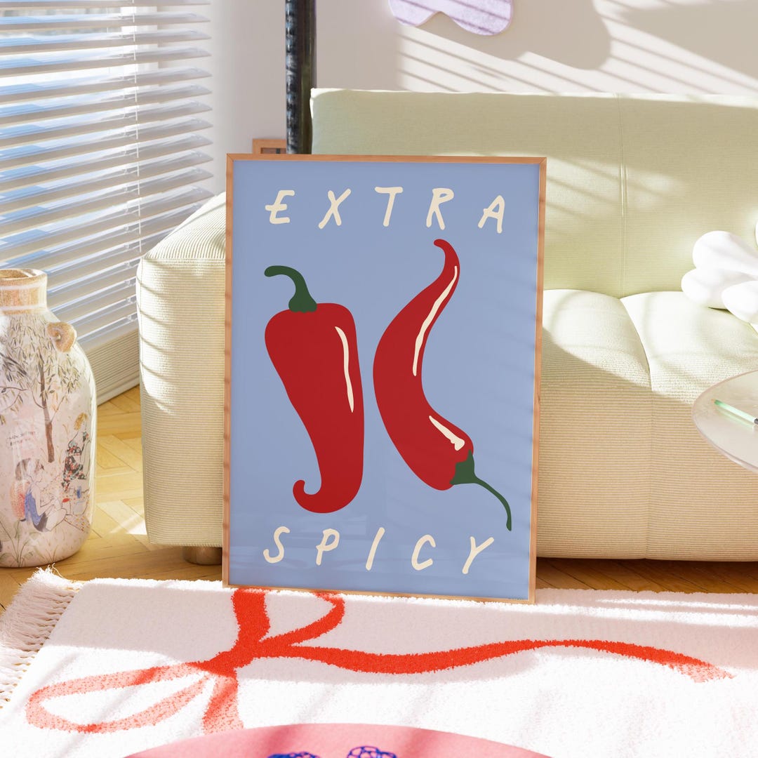 Extra Spicy Chilli Poster, Abstract Food Print, Hot Chilli Art Print ...