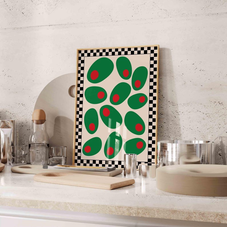 Olive Art Print, Retro Kitchen Wall Art, Stuffed Olives Wall Art Decor ...