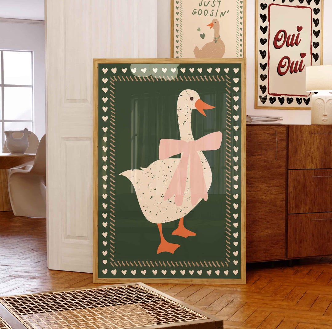 Silly Goose Wall Art Cute Goose Poster Sage Green Nursery Decor Farm ...