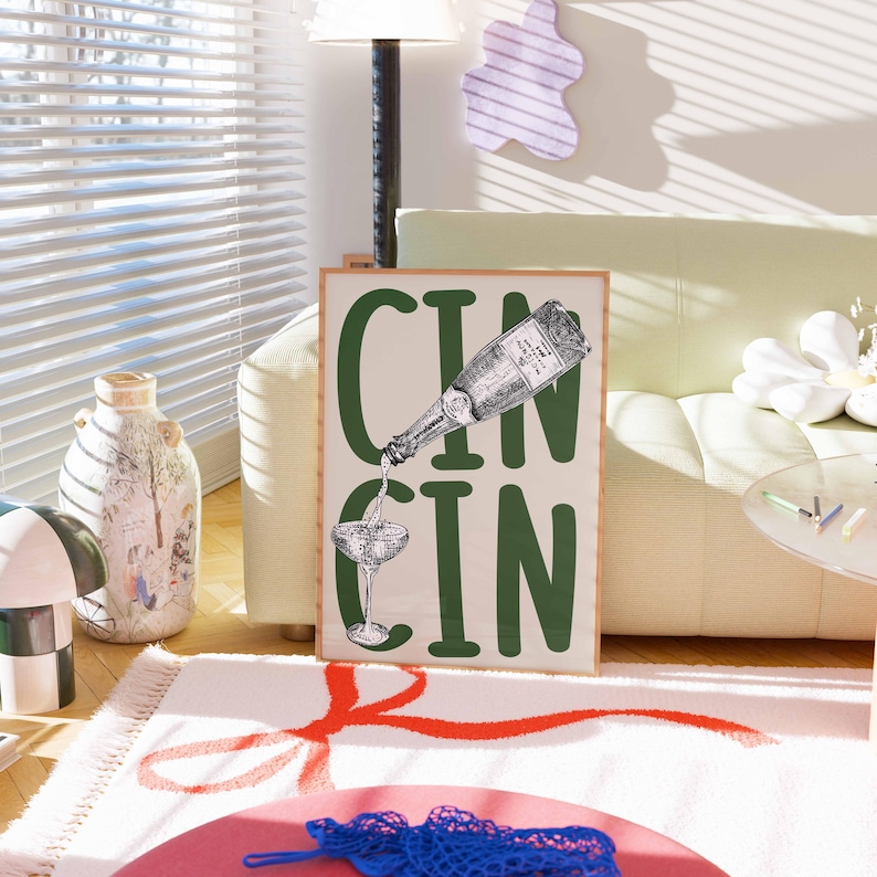 Cin Cin Cocktail Print: Retro Bar Cart Art - Etsy Hong Kong