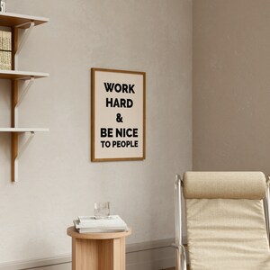 Work Hard Be Nice Poster, Motivational Quote Print, Minimal Typography ...
