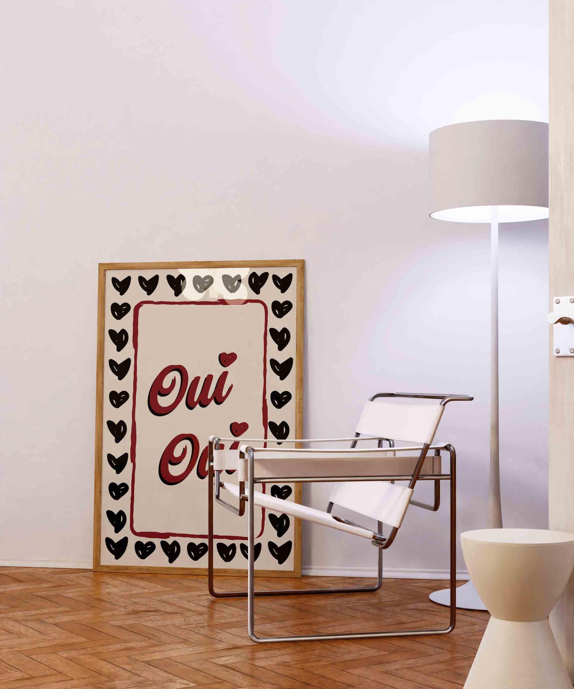 Oui Oui French Typography Poster, Retro Red Black Heart Wall Art ...