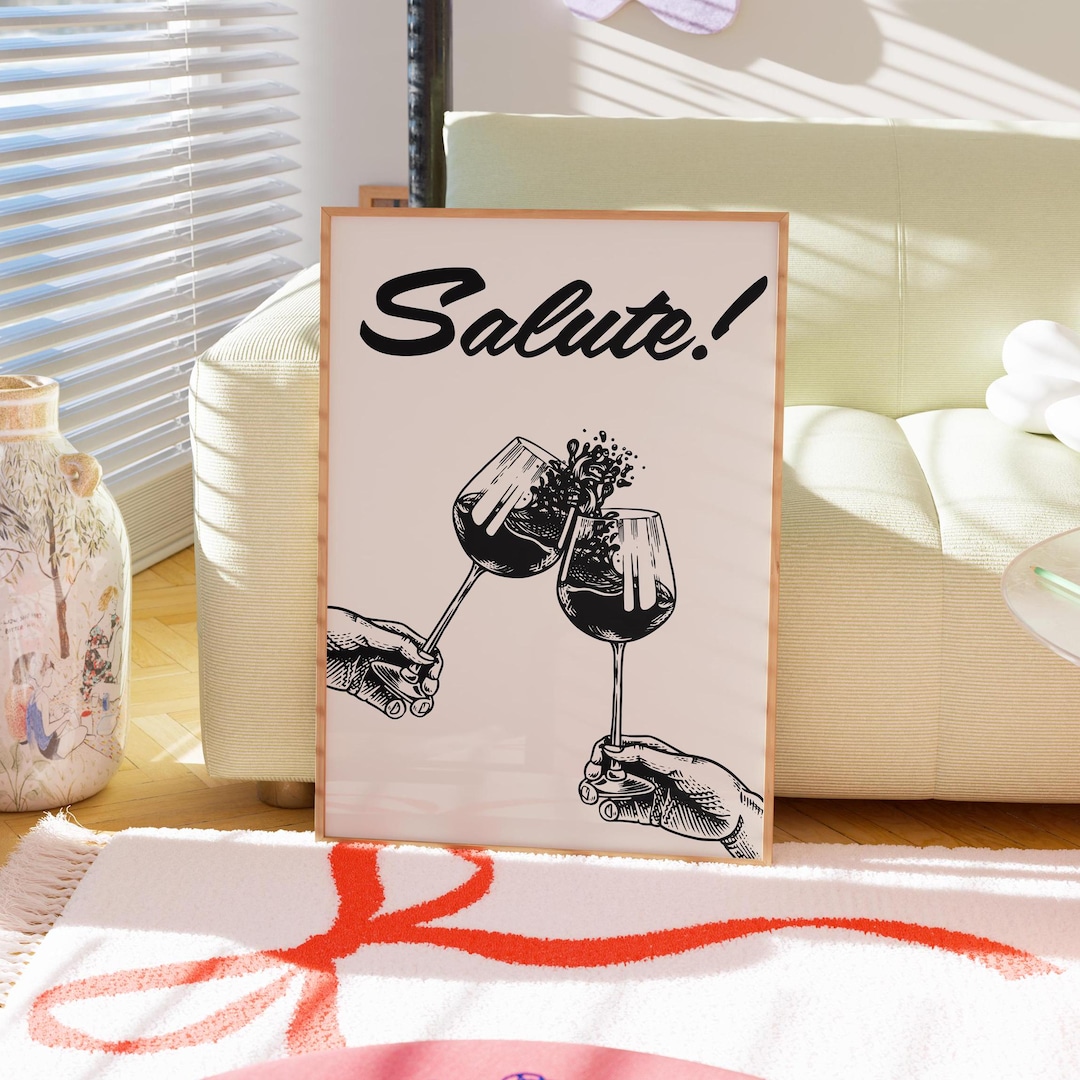 Salute Italian Cheers Print, Kitchen & Bar Cart Typography Art - Etsy