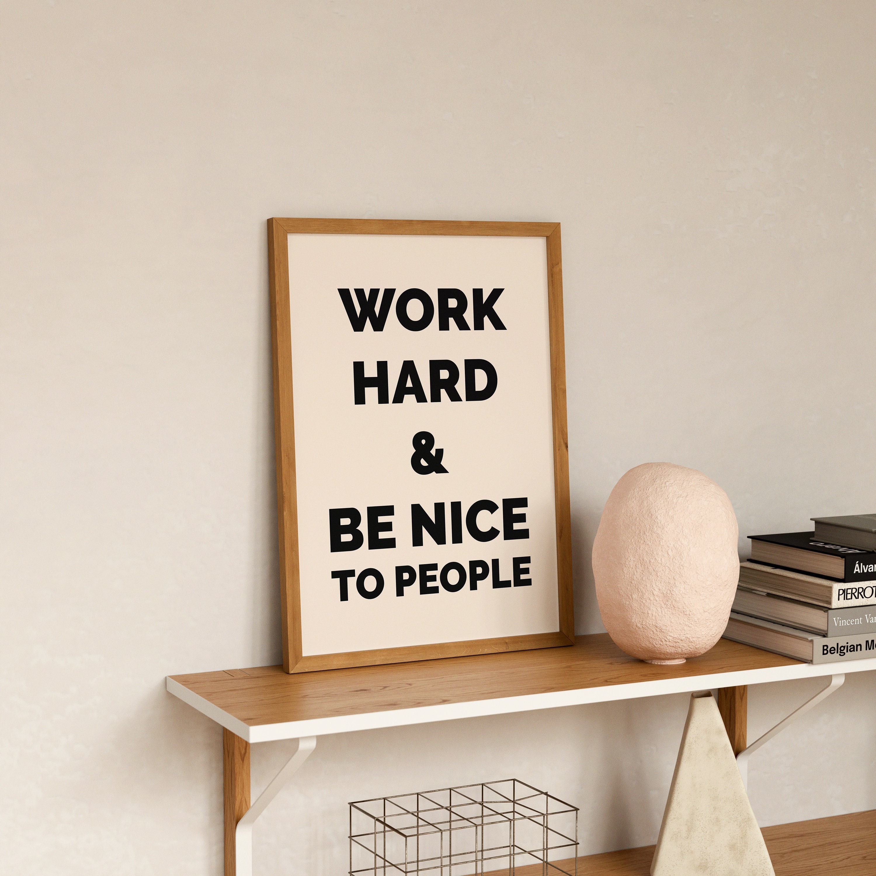 Work Hard Be Nice Poster, Motivational Quote Print, Minimal Typography ...