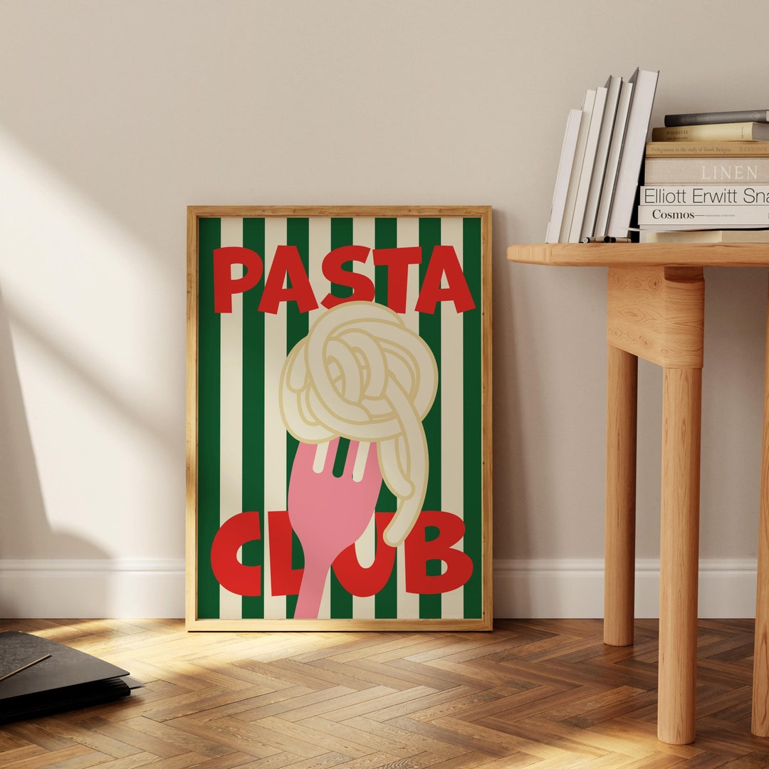 Pasta Club Art Print, Pasta Club Poster, Modern Dining Room Art, Hand ...