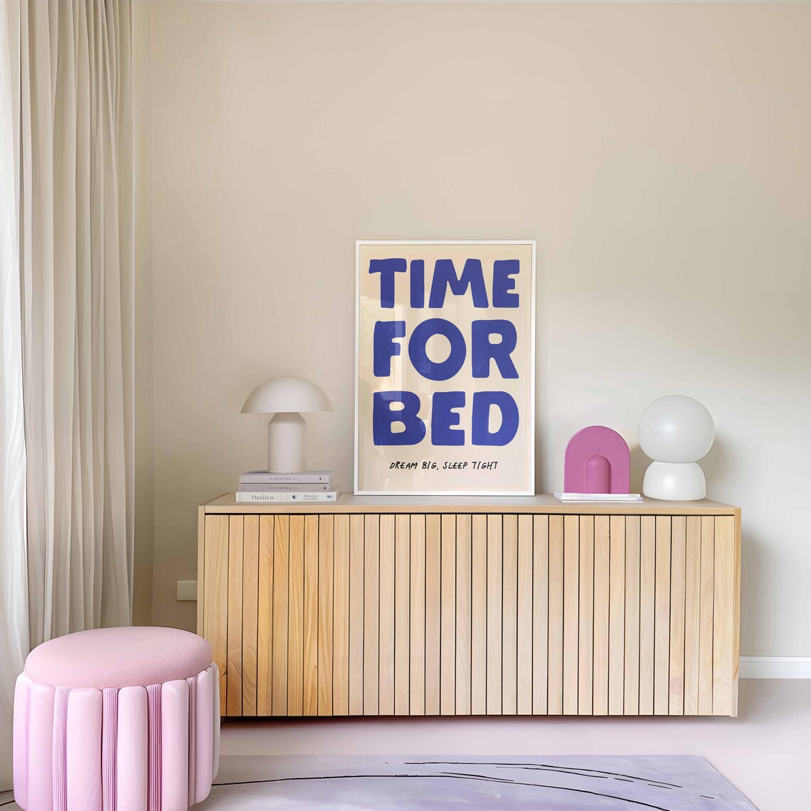 Time for Bed Bedroom Poster, Cute Bed Quote Print, Funny Bed Time Wall ...