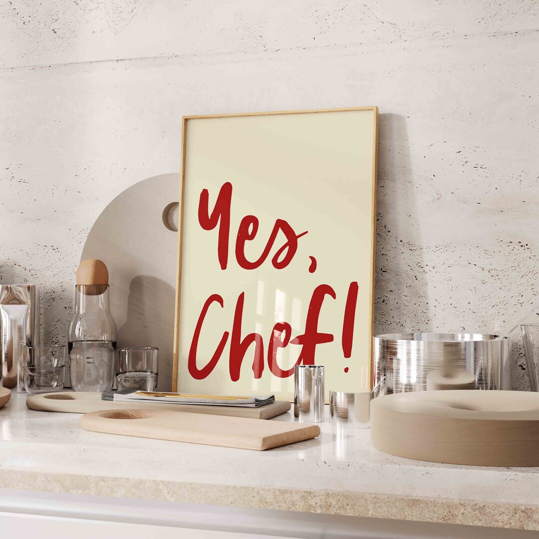 Yes Chef Art Print Cute Kitchen Wall Art Typography Print Mid Century ...