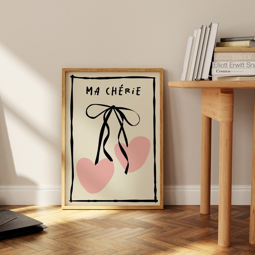Vintage Cherry Red Bow Poster, Coquette Prints, Hand Illustrated ...
