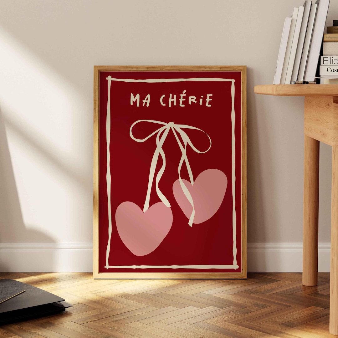 Ma Cherie Cherry Hearts Print, Retro Girly Wall Art - Etsy