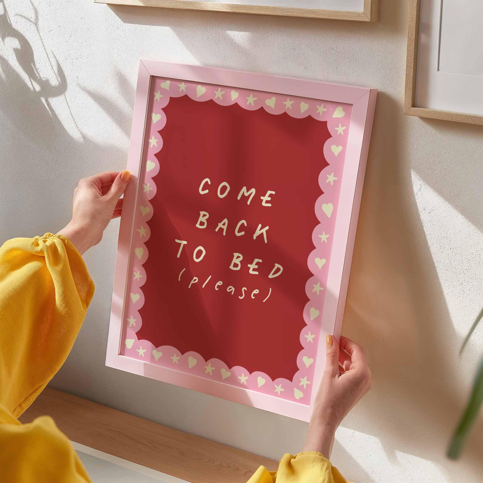 Come Back to Bed Art Print, Preppy Cherry Red Decor, Funny Couples ...
