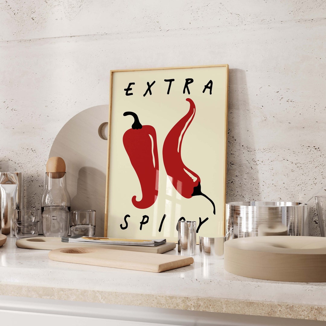 Extra Spicy Chilli Poster, Abstract Food Print, Hot Chilli Art Print ...