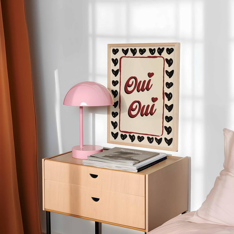 Oui Oui French Typography Poster, Retro Red Black Heart Wall Art ...