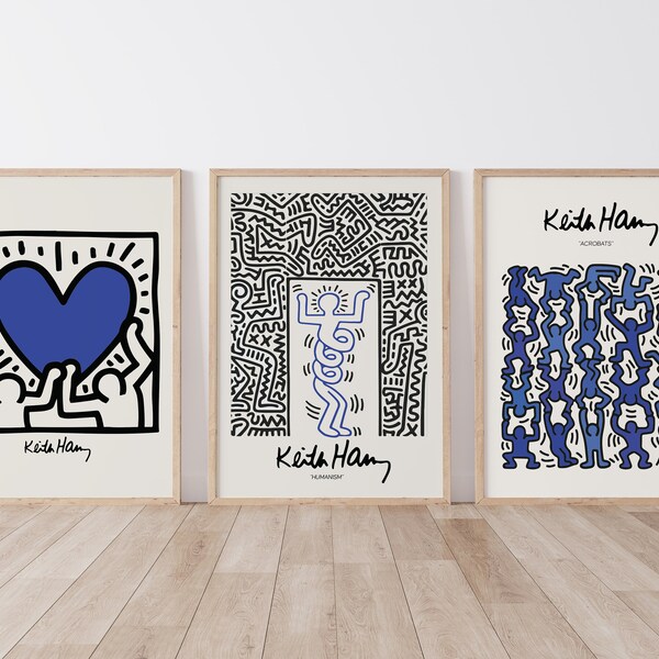 Blue Keith Haring Print - Etsy