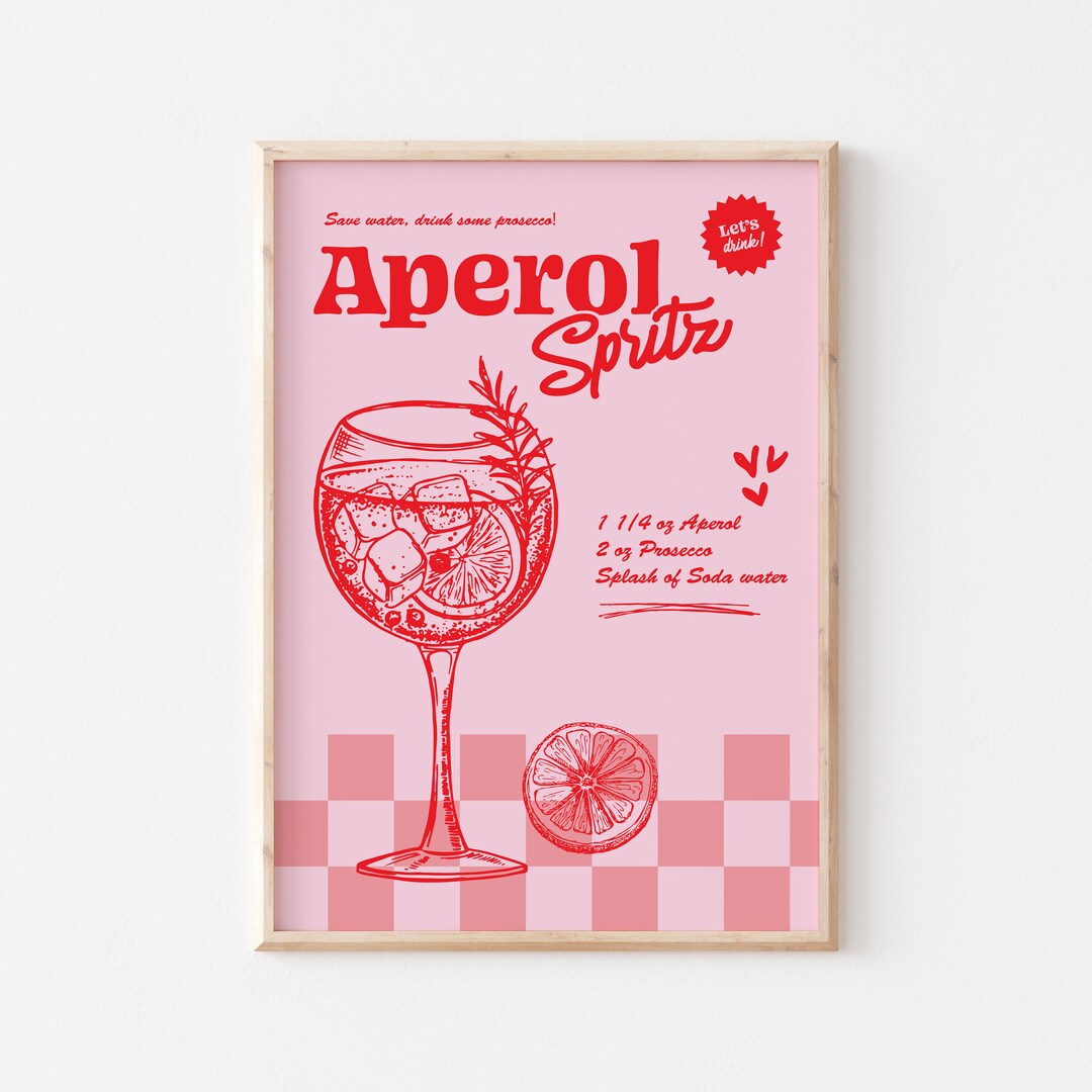 Retro Cocktail Aperol Spritz Unframed Print, Illustration, Wall Art ...