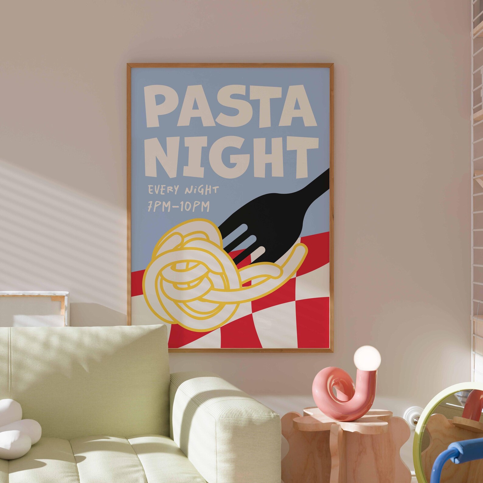 Retro Pasta Night Print, Italian Kitchen, Mid Century Modern - Etsy