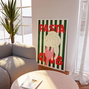 Pasta Club Art Print, Pasta Club Poster, Modern Dining Room Art, Hand ...
