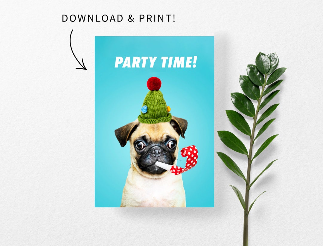 Printable Card Party Time | Birthday Card Digital PDF Card | Party Time ...