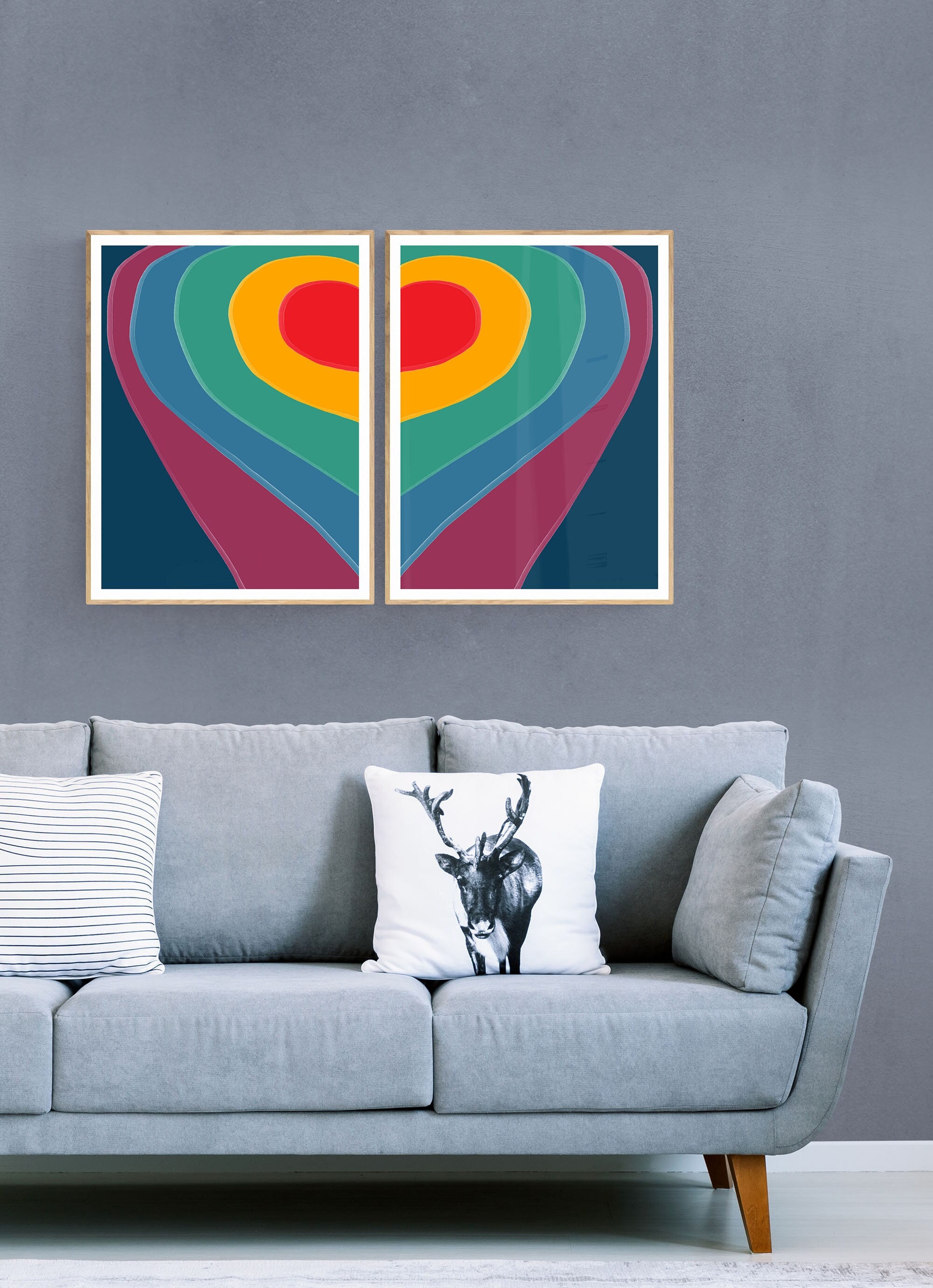 Printable Geometric Art Download Set 2, Heart Love Abstract Wall Art ...