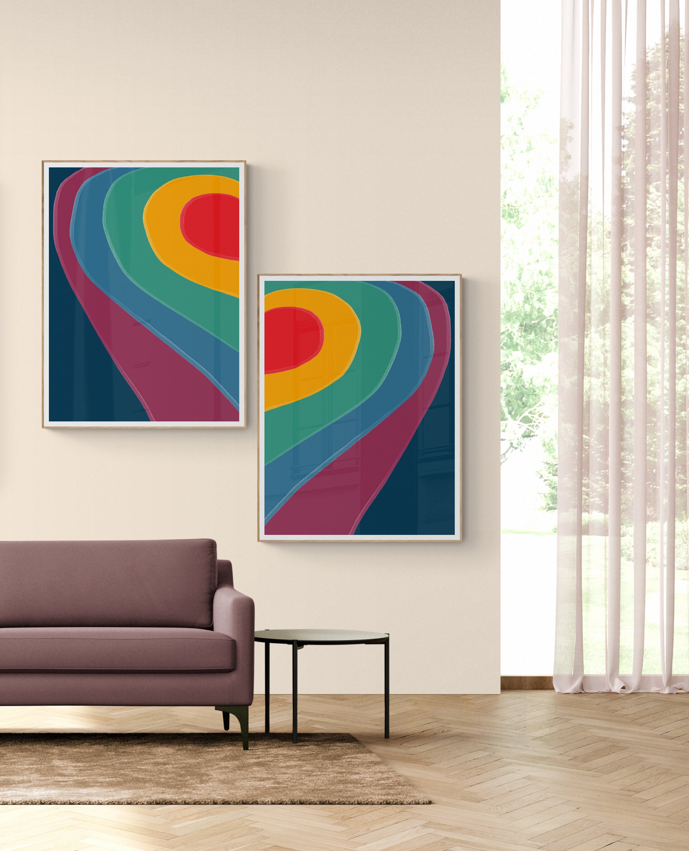 Printable Geometric Art Download Set 2, Heart Love Abstract Wall Art ...