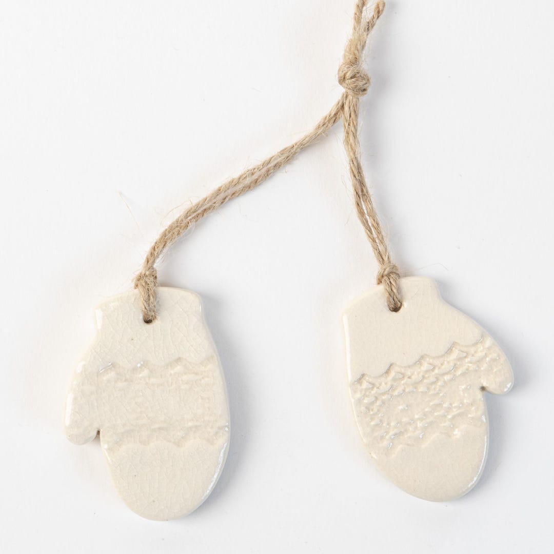 Handmade Ceramic Cream Mitten Christmas Decoration: Crackle Glaze ...
