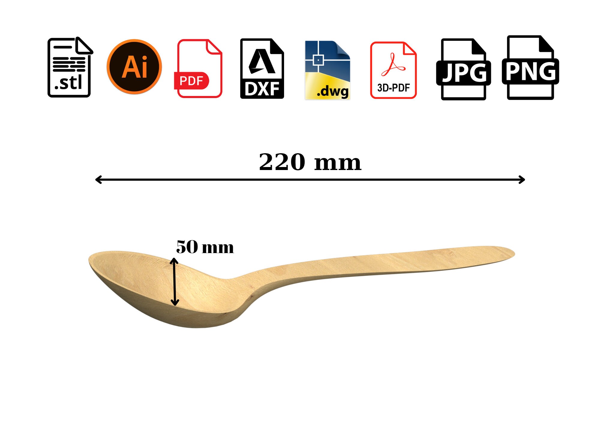 Wooden Spoon Template, Wood Carving Template, File for 3D Print and CNC ...