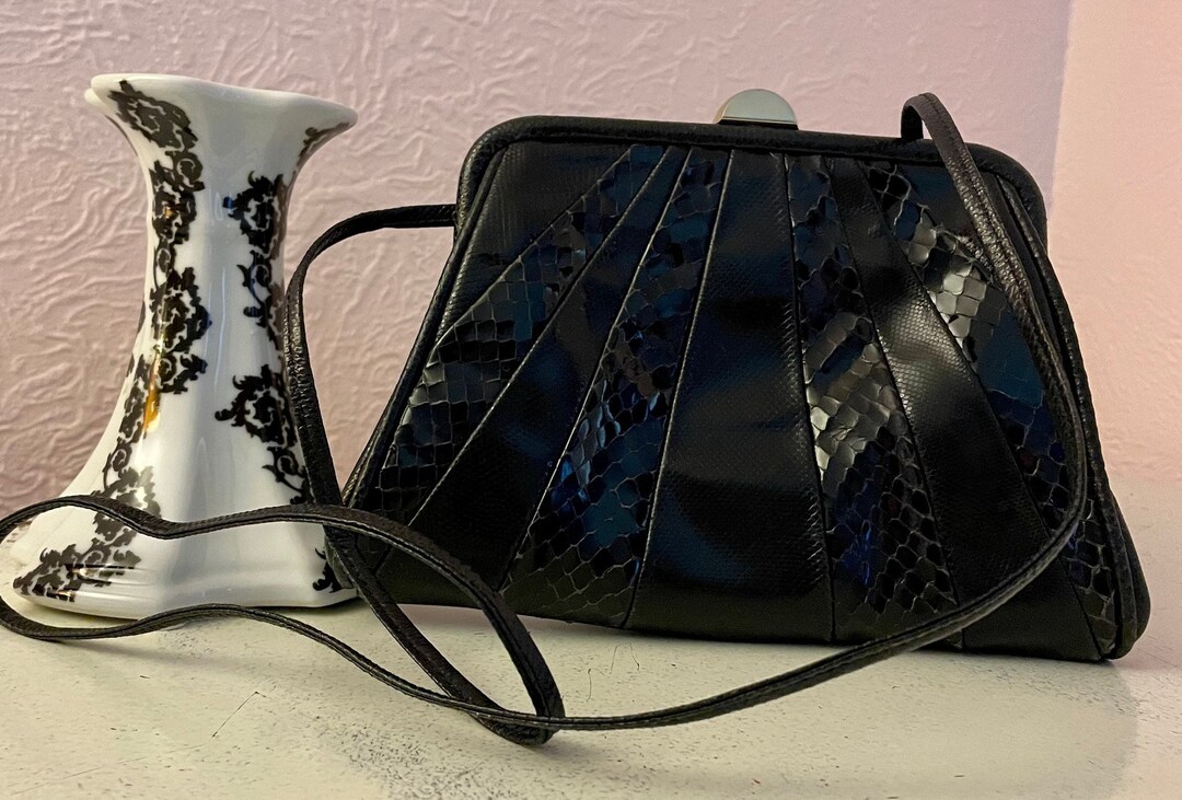 Vintage 1990s Susan Gail Made in Spain Black Snakeskin Pocketbook/80s ...