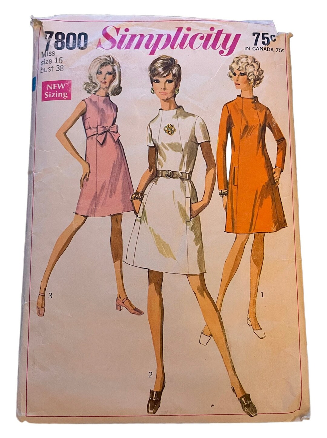 Vintage Sewing Pattern/vintage 1968 Simplicity Sewing Pattern 7800 Miss Size 16 Bust 38 - Etsy