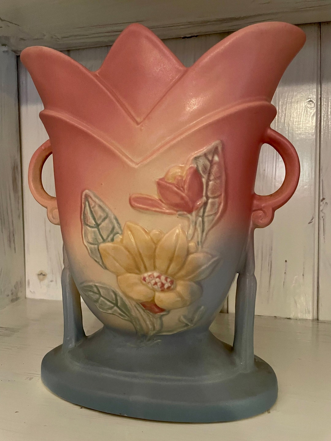 1950s Vintage Art Deco Hull Vase Pink and Blue/hull Art USA 7 8 1/2 ...
