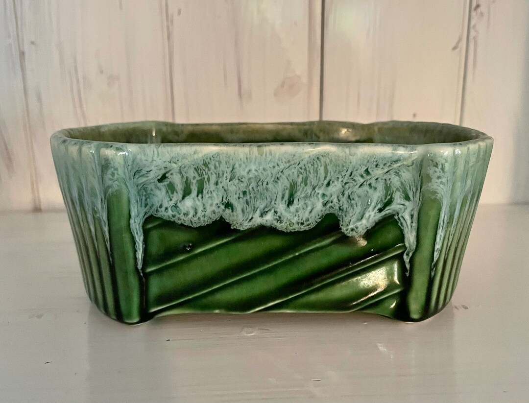 Midcentury Vintage UPCO Made in USA Green Drip Pottery Planter ...