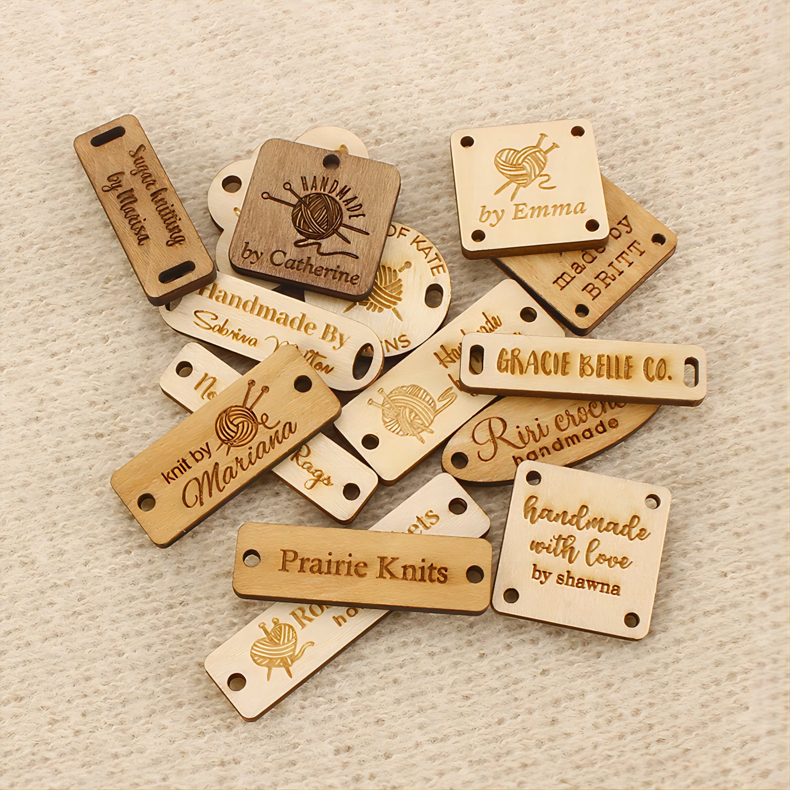 50 Pcs Custom Wood Tags, Wooden Labels, Knitting Labels, Name Tags ...