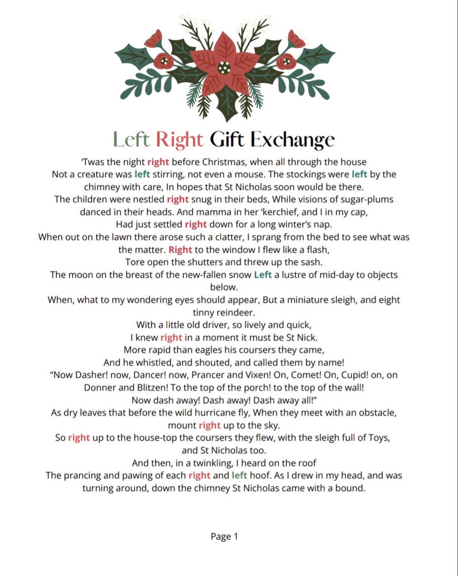 Left Right Christmas Game for Gift Exchange - Etsy