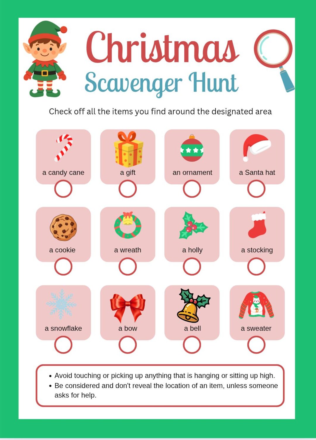 Christmas Scavenger Hunt Game for Kids- Easy Christmas Scavenger Hunt ...