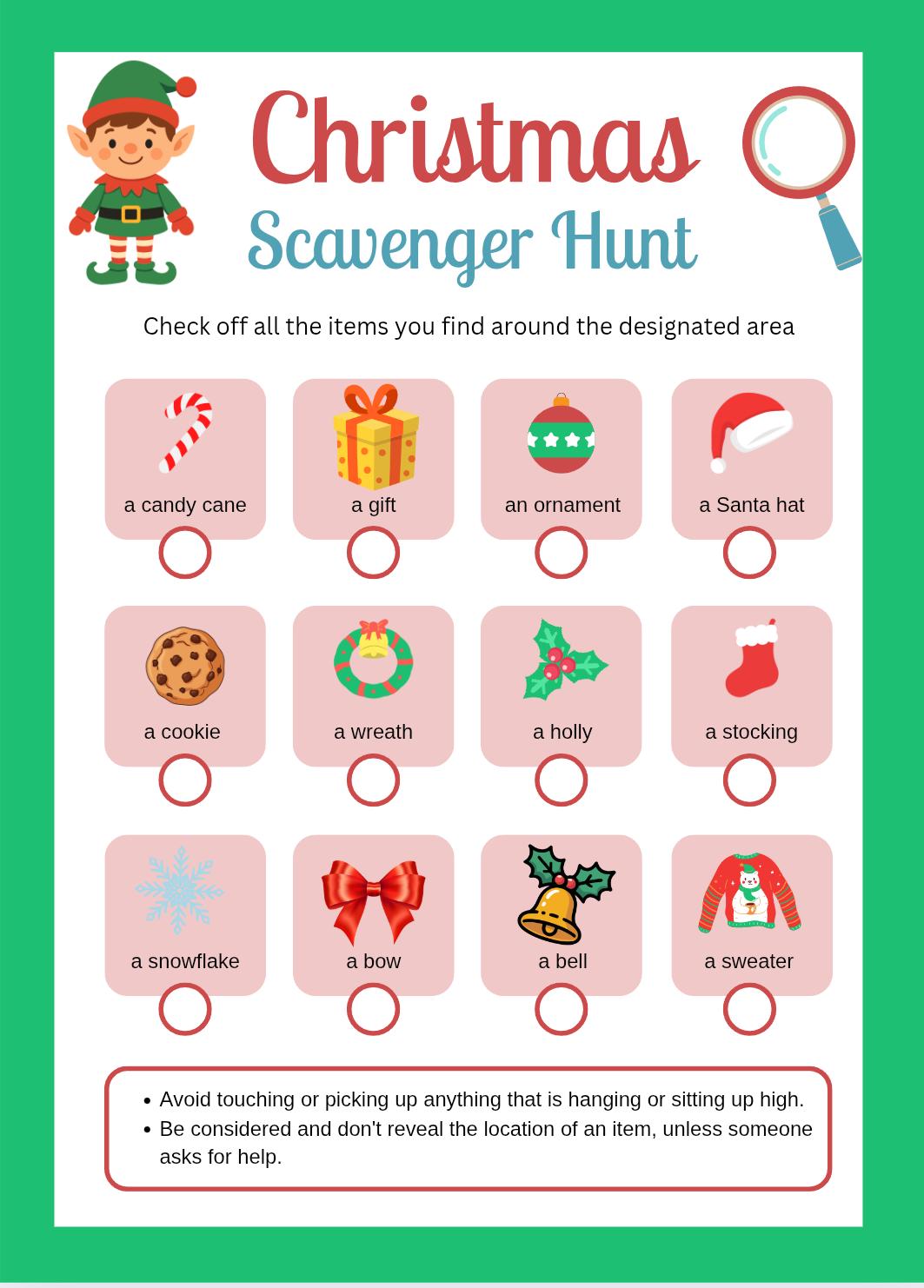 Christmas Scavenger Hunt Game for Kids- Easy Christmas Scavenger Hunt ...