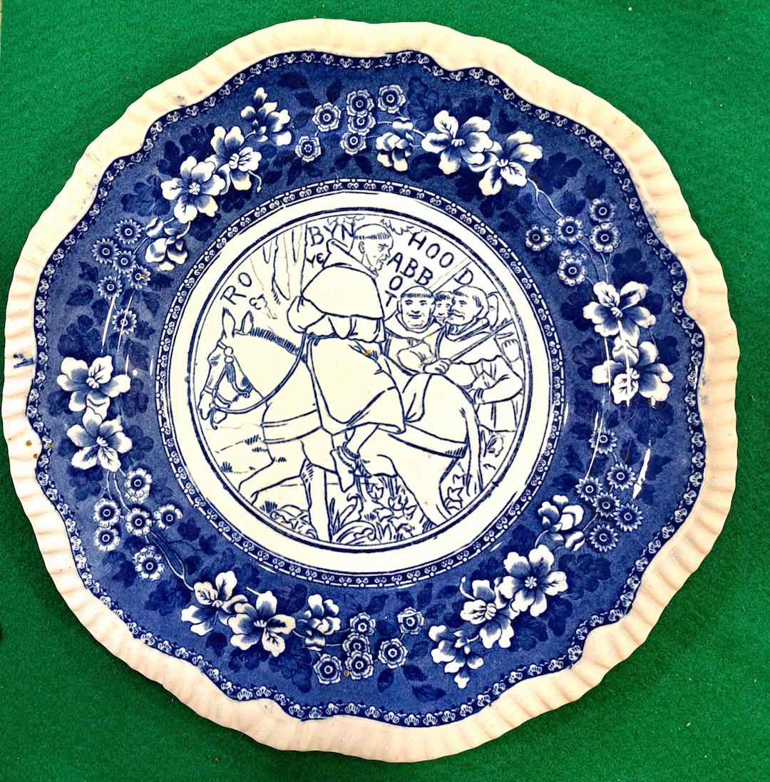 Rare Pair of Vintage Robin Hood Series Flow Blue Dinner Plates 10 1/2 ...