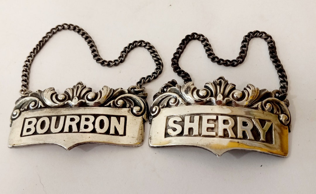 Vintage Sterling Silver Bourbon and Sherry Decanter Labels - Etsy