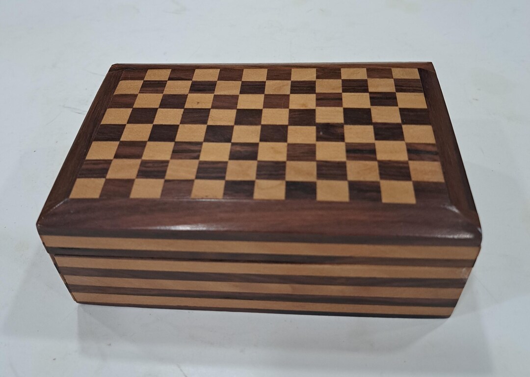 Vintage Wooden Inlay Checkerboard Keepsake/chess/checkers Box - Etsy