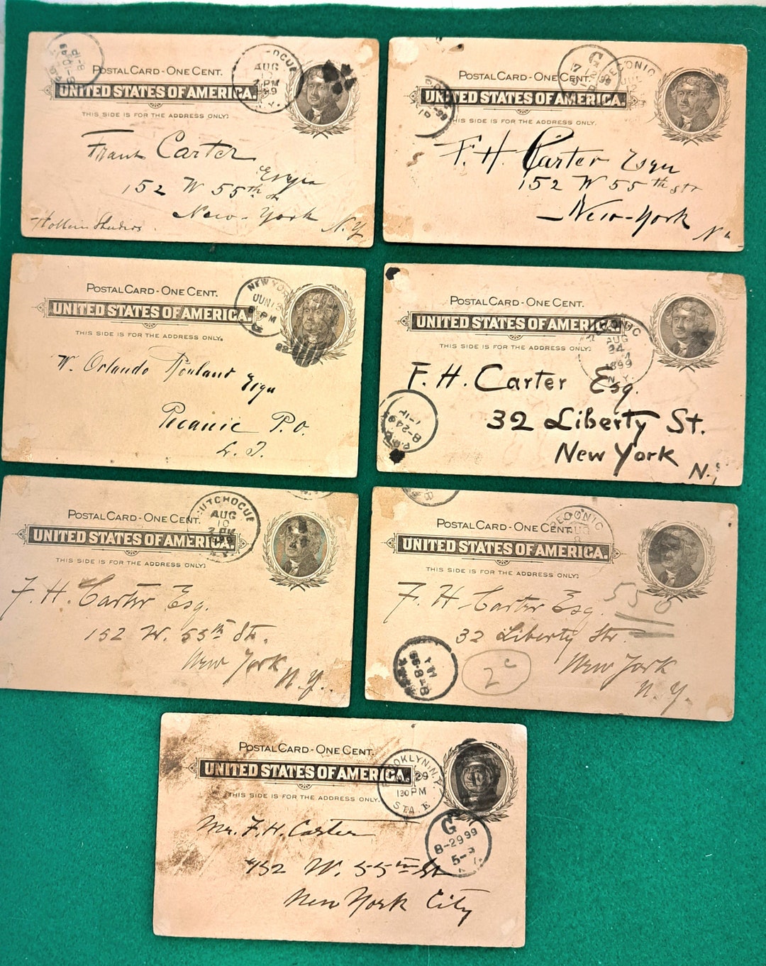 Collection of Seven Vintage 1899 One-cent Postcards With Original Pen ...