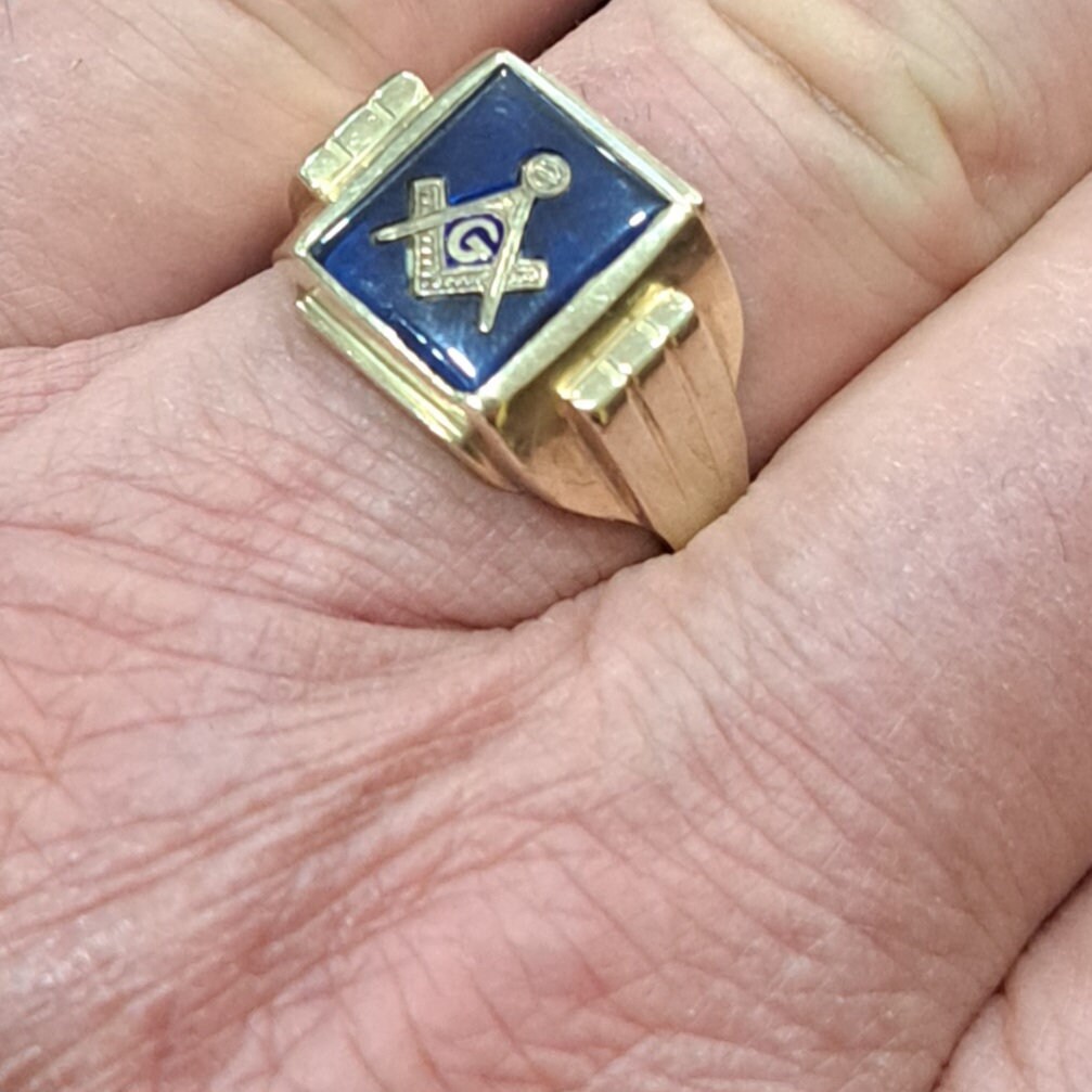 Vintage Swank Gold Masonic Ring Blue Stone - Etsy