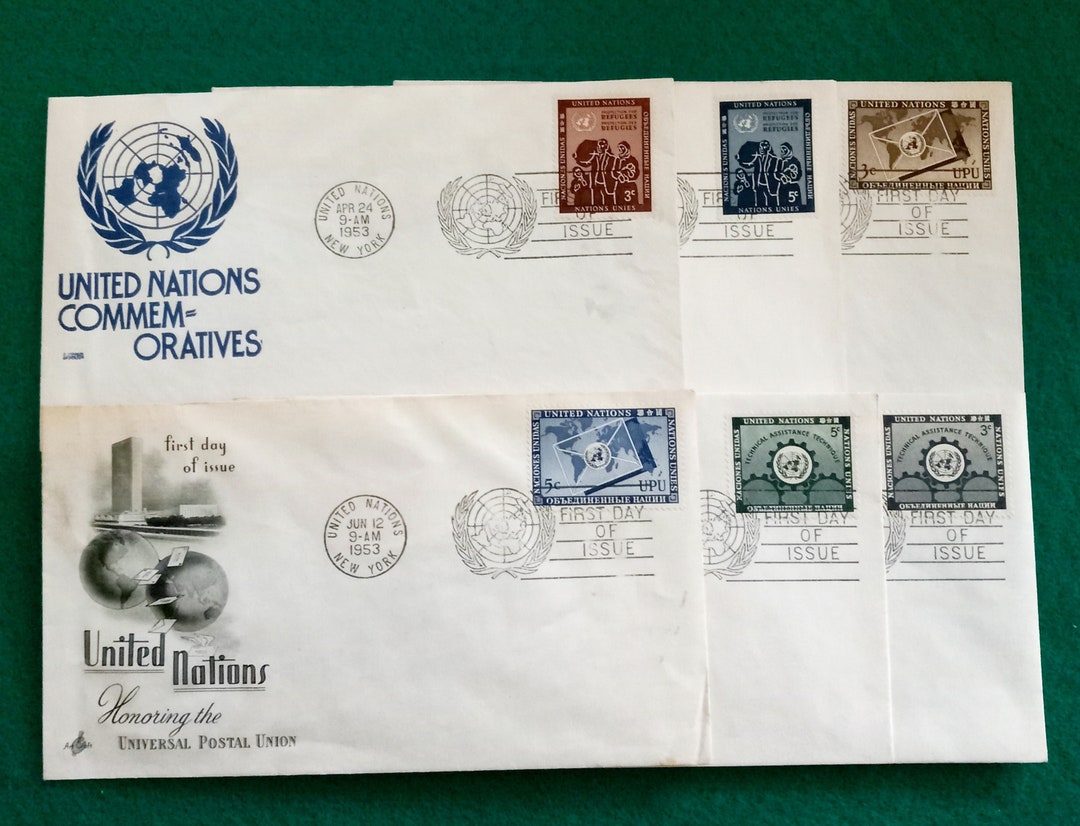 Vintage Set of Six UN Commemorative First Day of Issue Stamps 1953 - Etsy