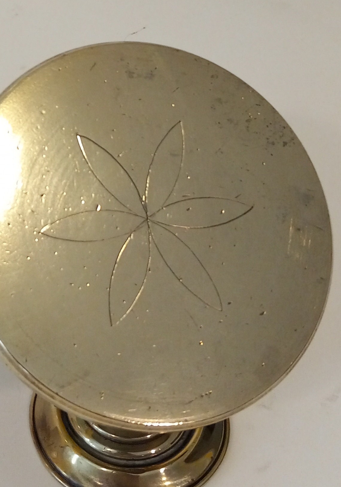 Antique Brass Miniature Tilt-top Table With Inscribed Floral Design Top ...