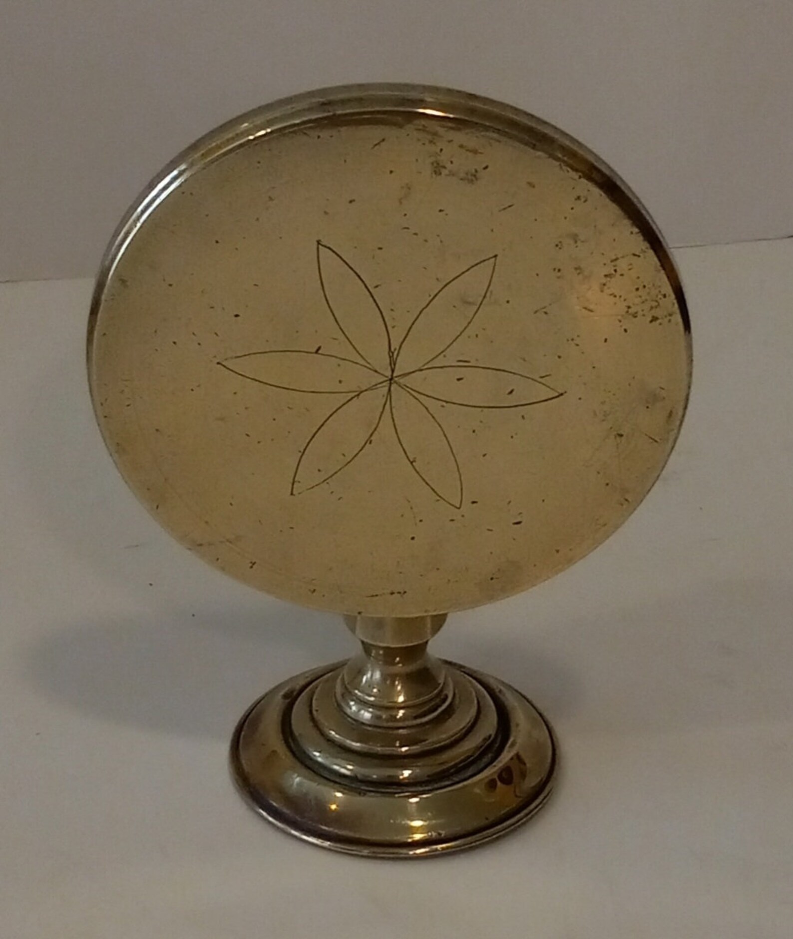 Antique Brass Miniature Tilt-top Table With Inscribed Floral Design Top ...