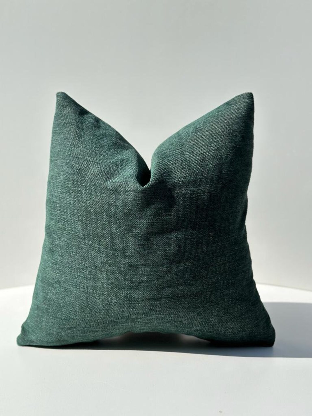 Dark Green Thick Linen Soft Pillow Cover, Solid Green Linen Textured ...