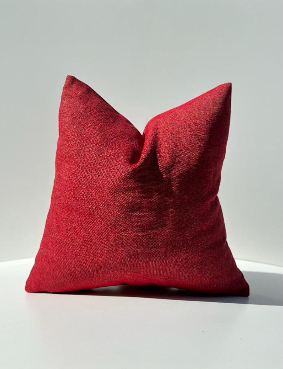 Red Thick Linen Soft Pillow Cover, Solid Red Linen Textured Cushion ...