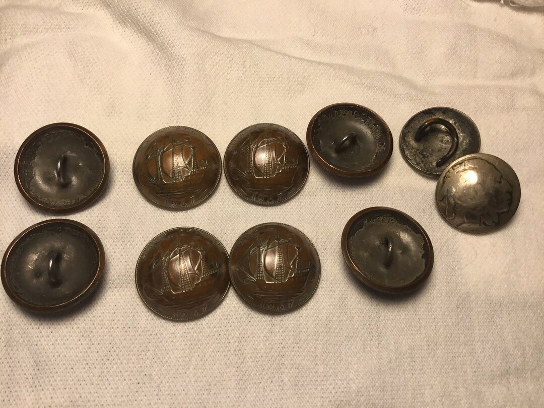 Vintage Half Penny Elizabeth Ll 1967 and 1966 Buttons and Indian Head ...